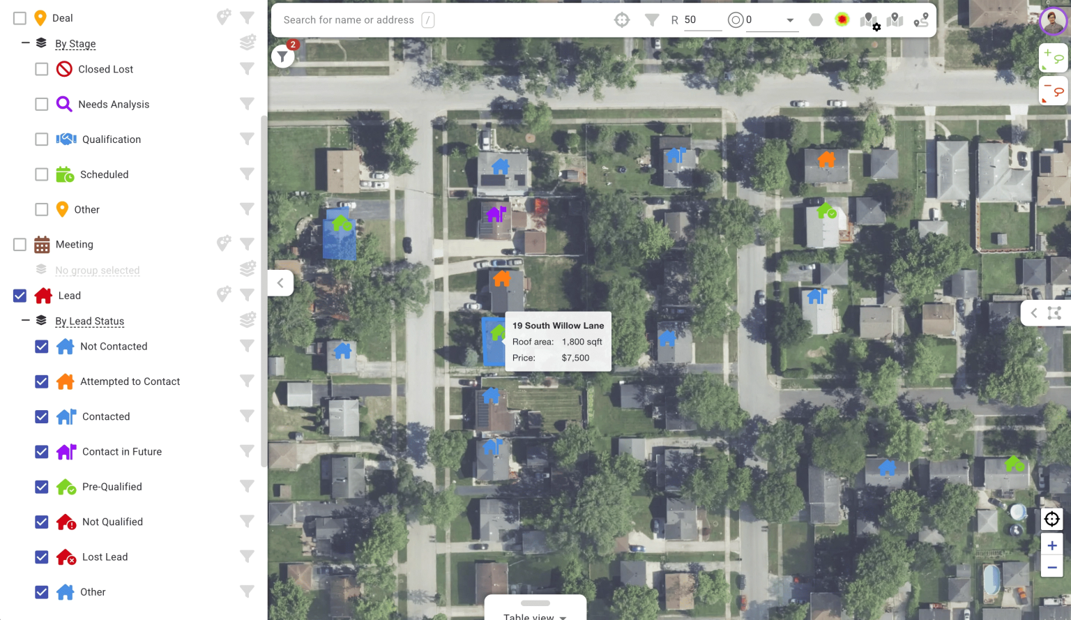 Roofing map for estimates, installs, and job status tracking - Mapsly