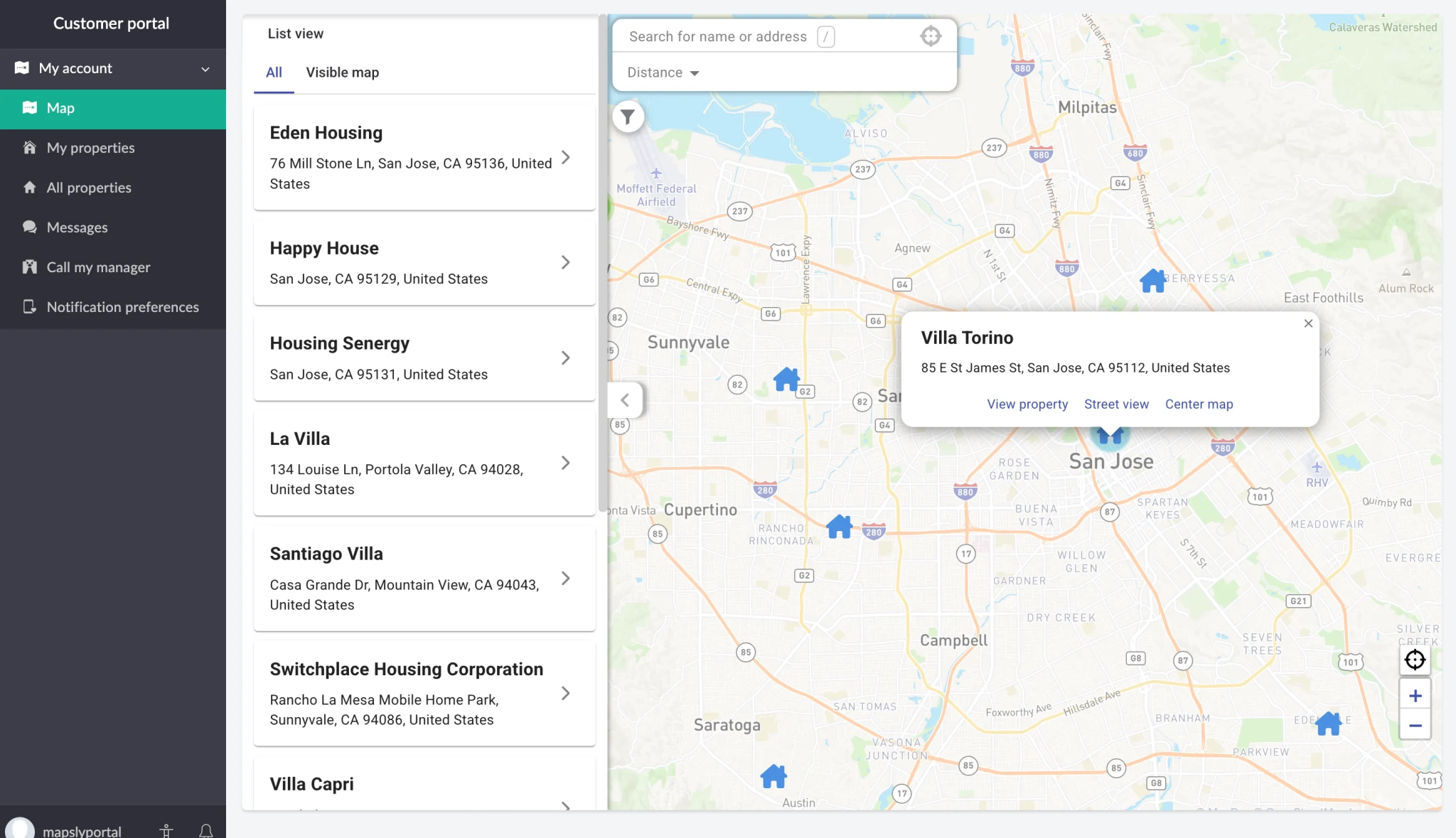 Real estate portal with an embedded interactive property map - Mapsly