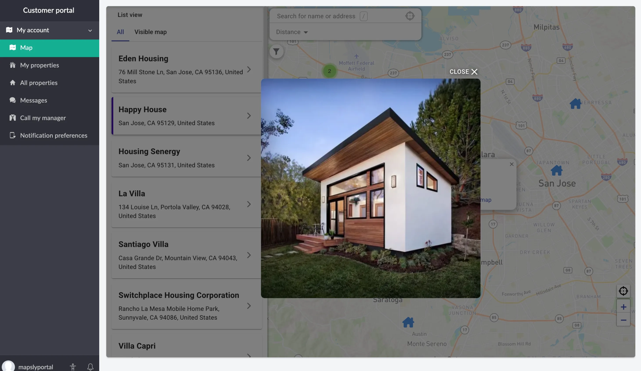 Real estate portal with an embedded interactive property map - Mapsly